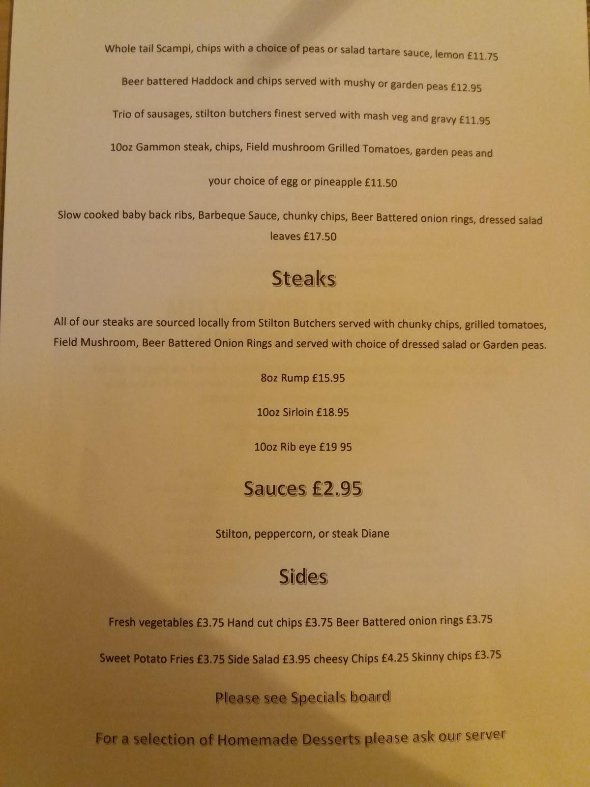 Menu at The Millstone at Barnack, Barnack, Millstone Lane