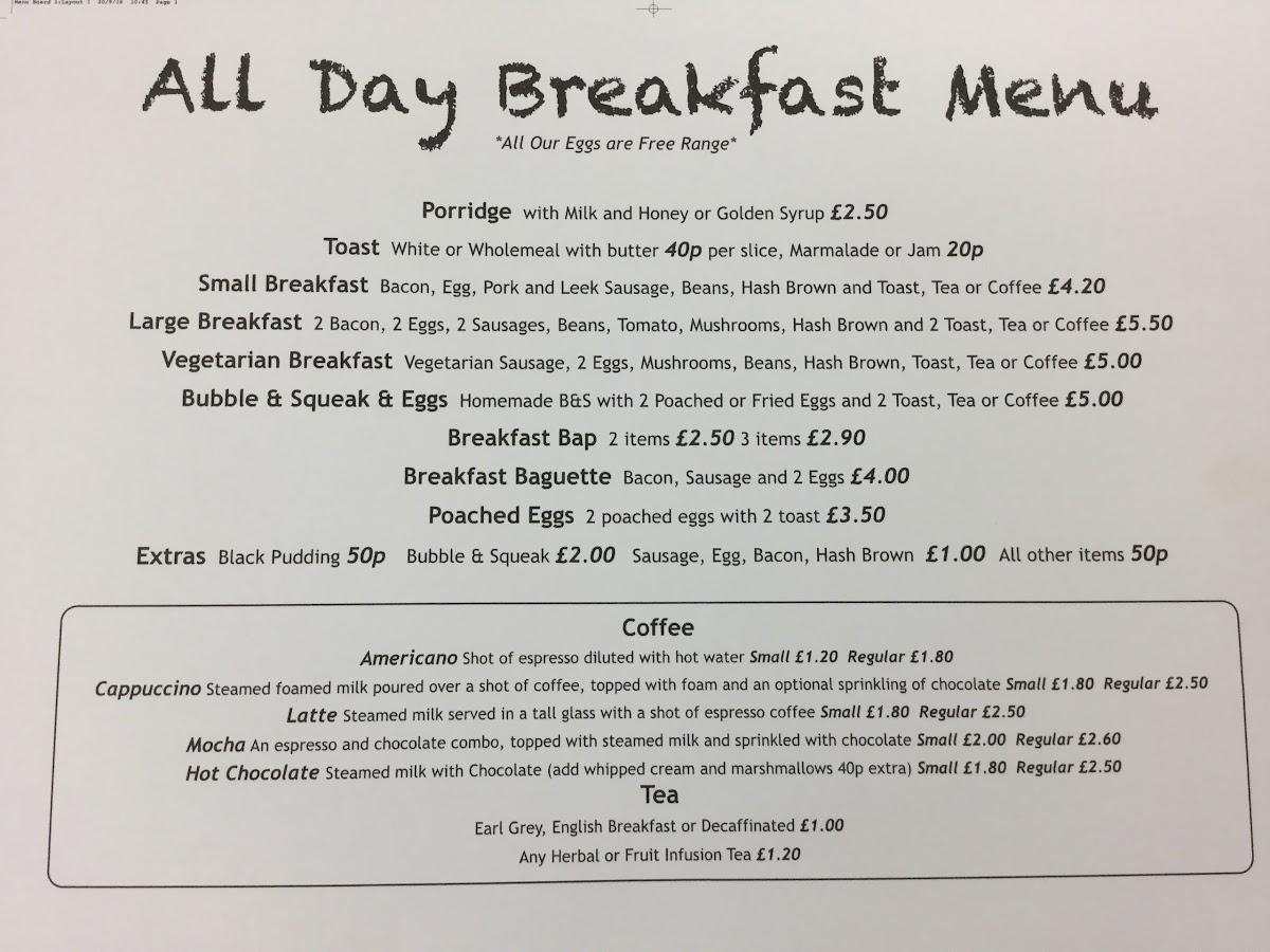 Menu at The Old Bakery Cafe, Bridgend, Abergarw Trading Estate