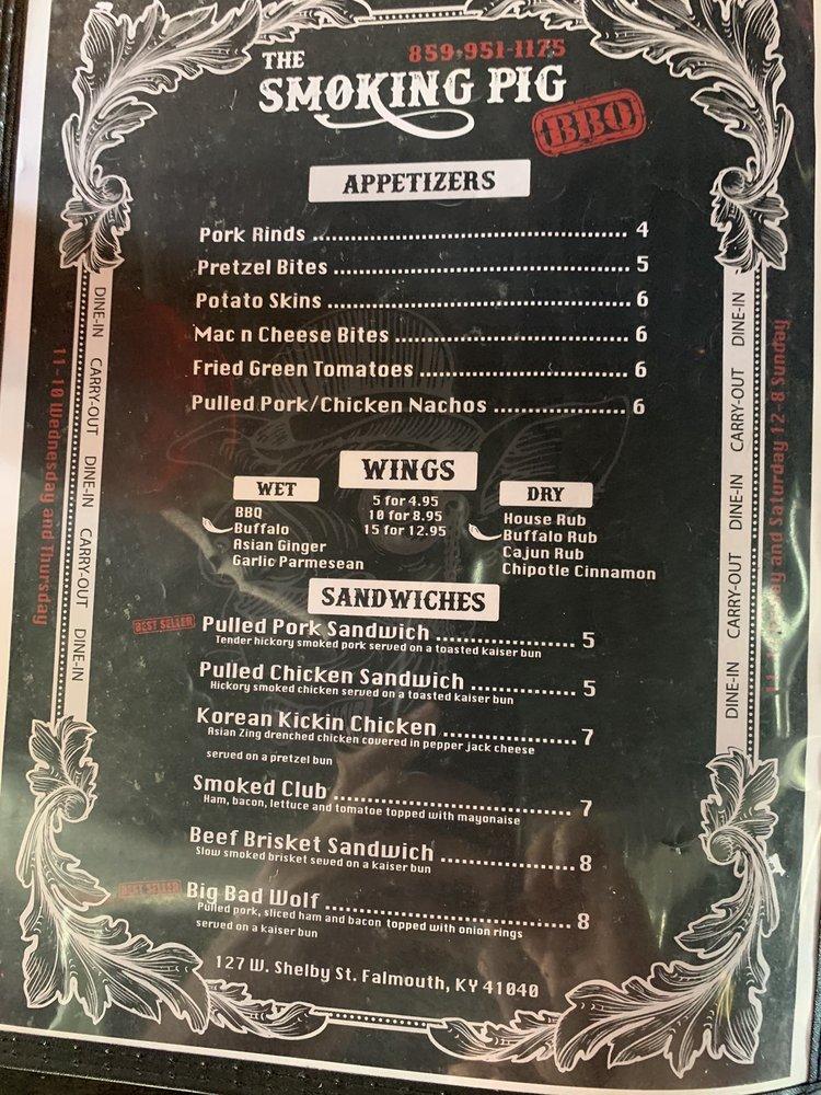Menu at The Smoking Pig Tavern BBQ, Falmouth