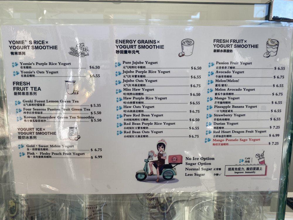 Menu at Yomie's Rice X Yogurt 有米酸奶 desserts, Tustin