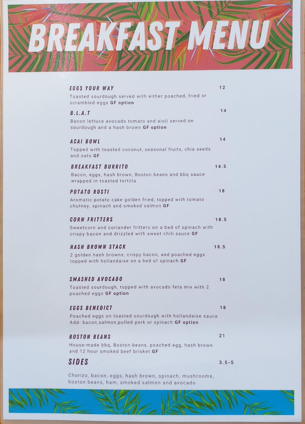 Menu at 4877 Campos Coffee and Restaurant, Port Douglas