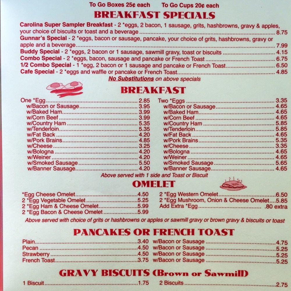 Menu at Carolina Cafe, Reidsville, 224 Settle St