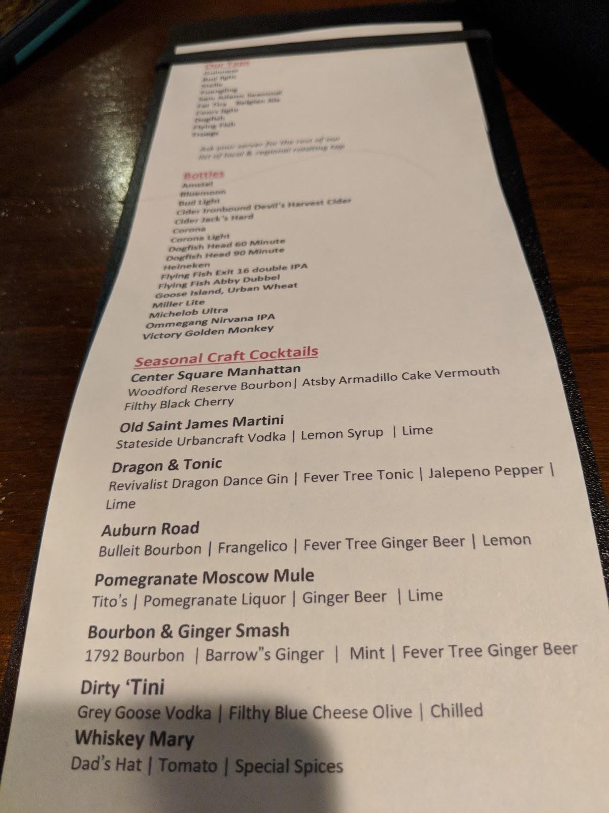 Menu at Center Square Tavern pub & bar, Swedesboro