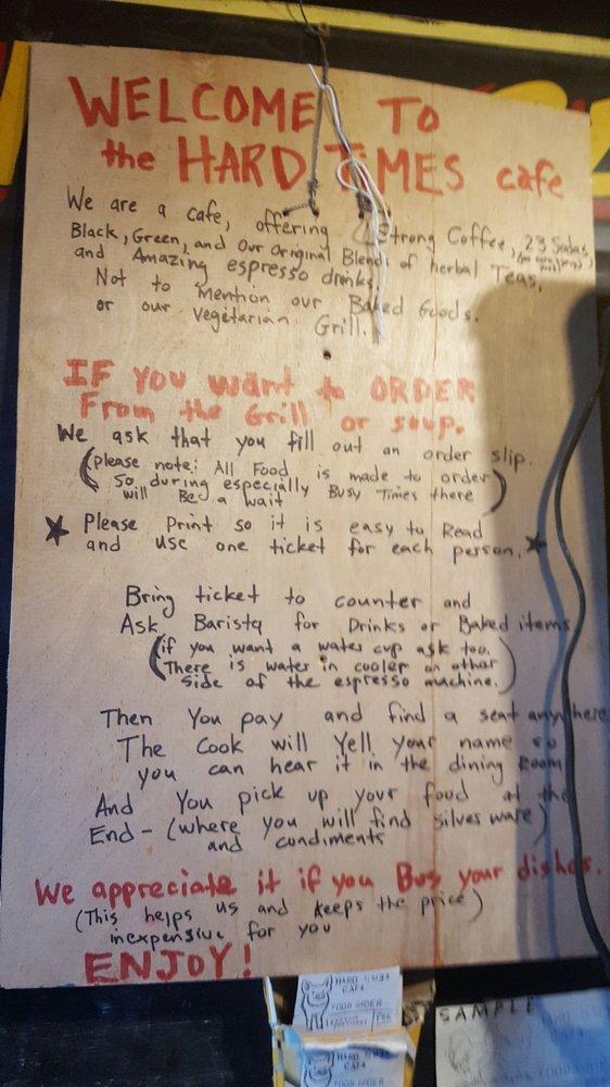 Menu at Hard Times Cafe, Minneapolis