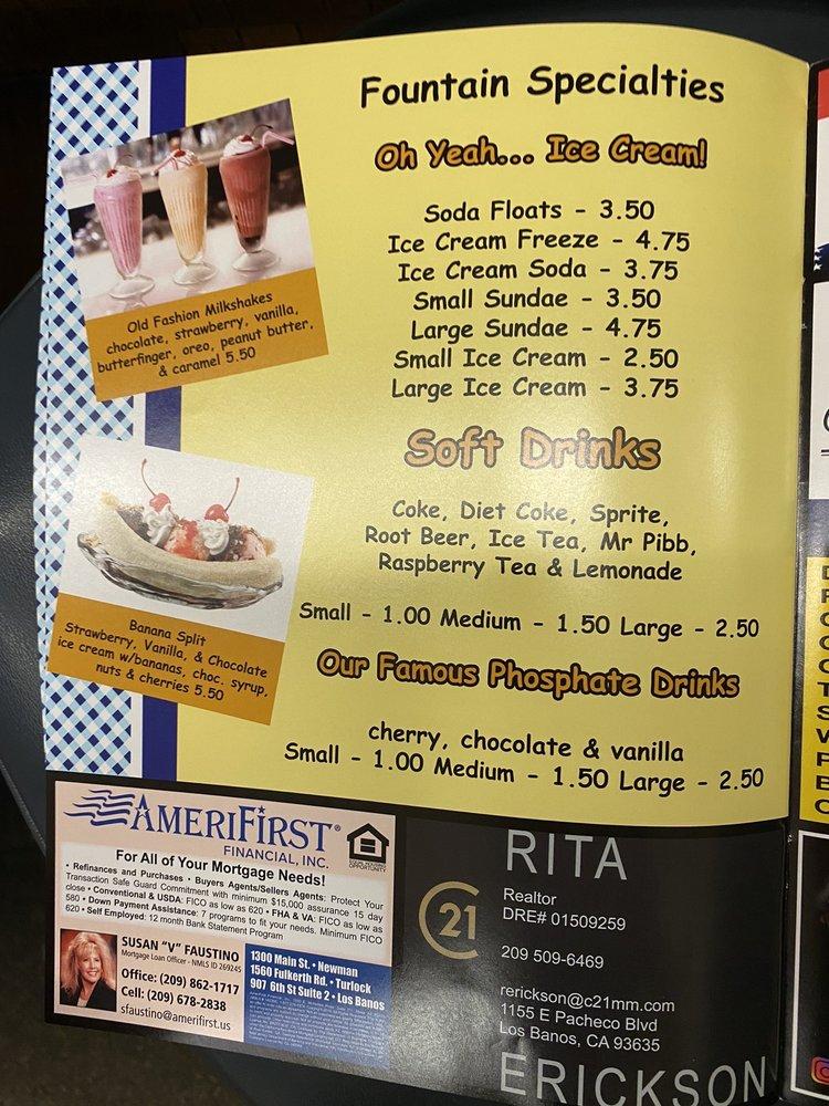 Menu at Los Banos Drug, Los Banos