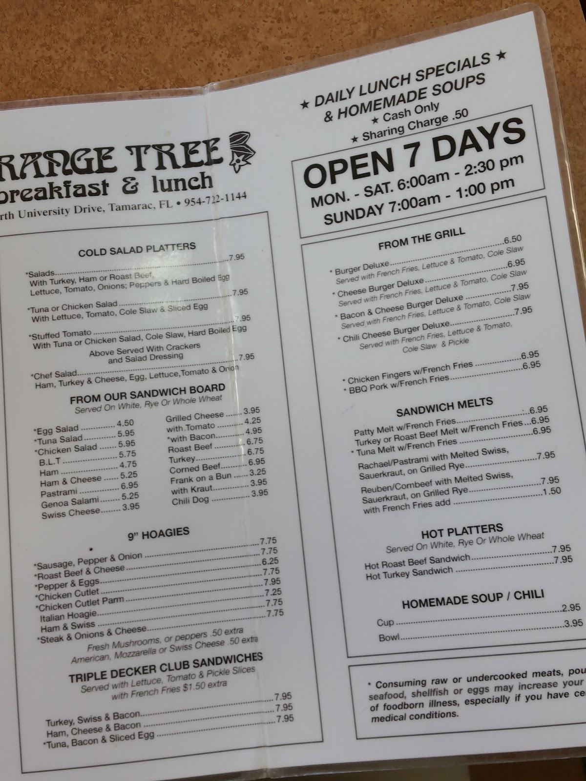 Menu at Orange Tree Breakfast & Lunch restaurant, Tamarac