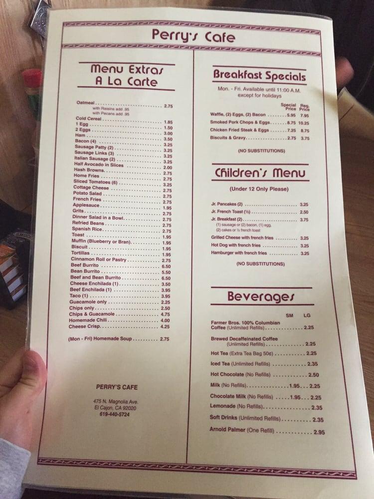 Menu at Perry's Cafe, El Cajon, 475 Magnolia Ave