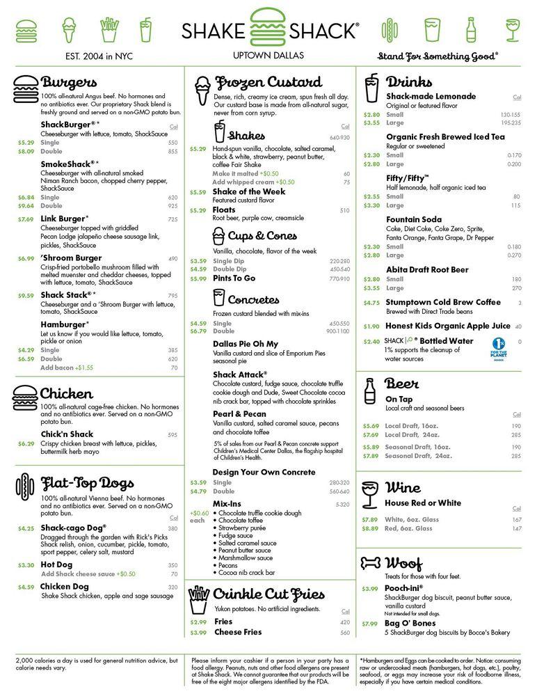 Menu at Shake Shack Dallas, Uptown restaurant, Dallas, N Pearl St