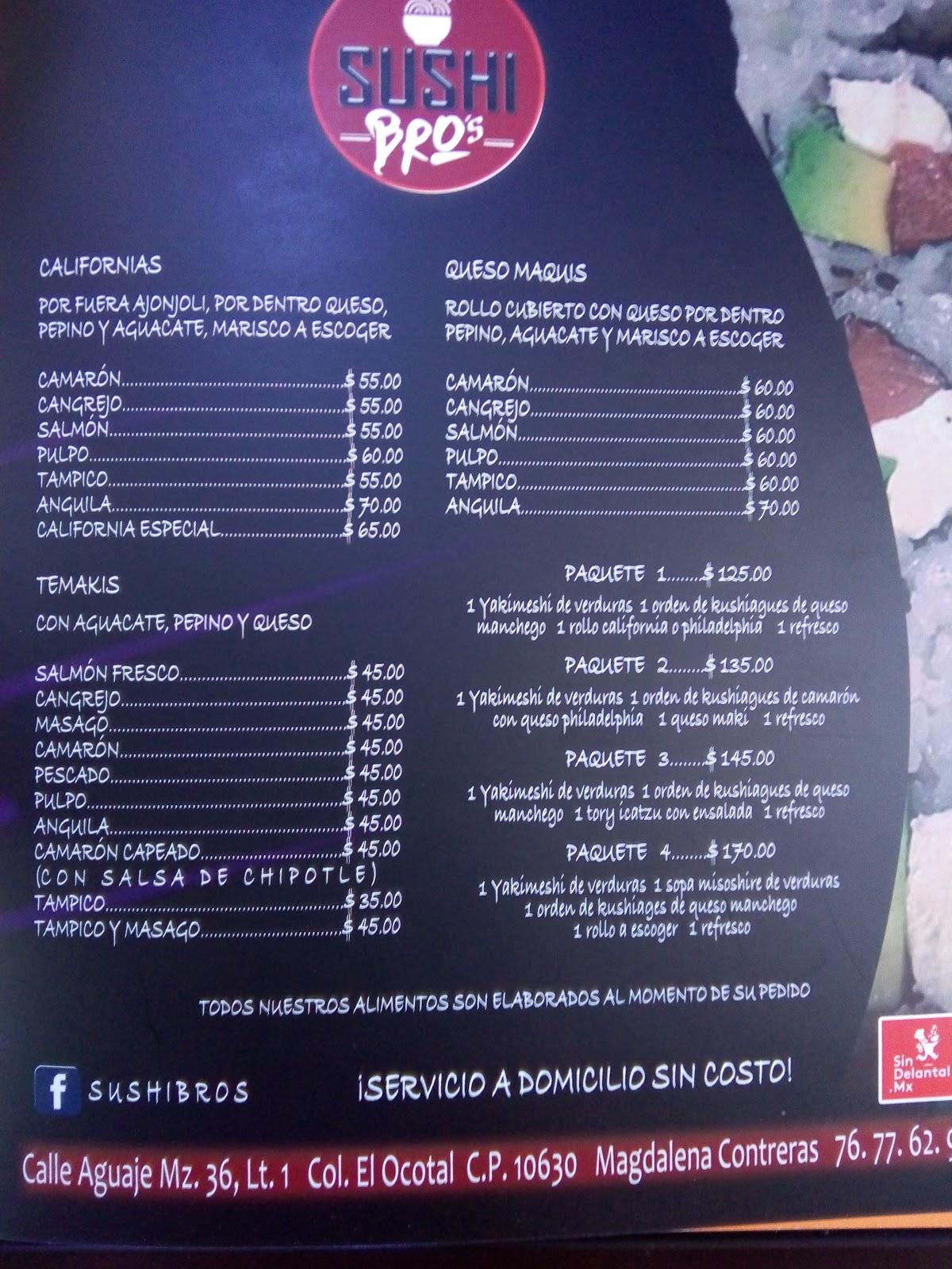 Carta del restaurante Sushi Bro'ss, Mexico