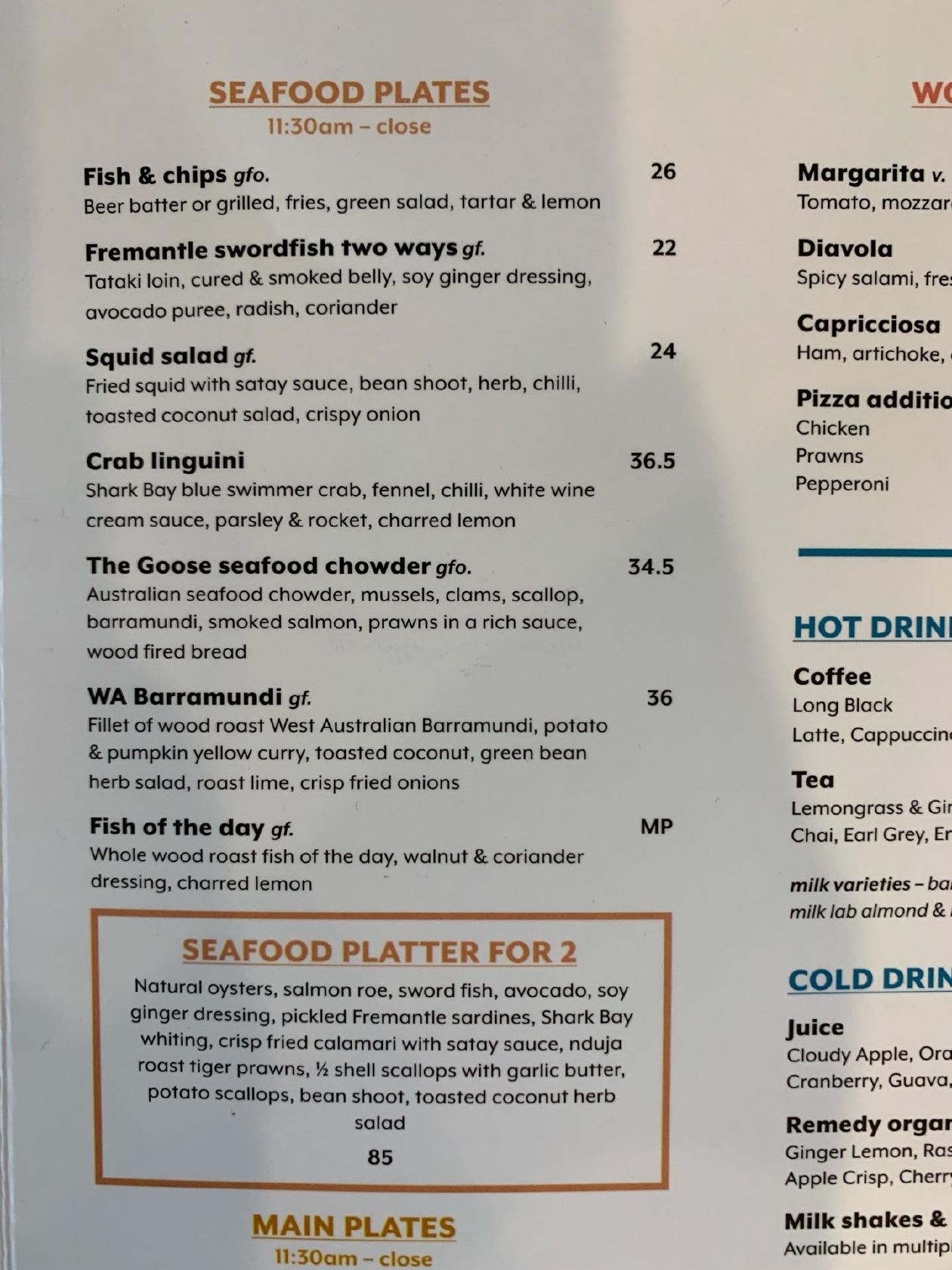 Menu at The Goose pub & bar, Busselton
