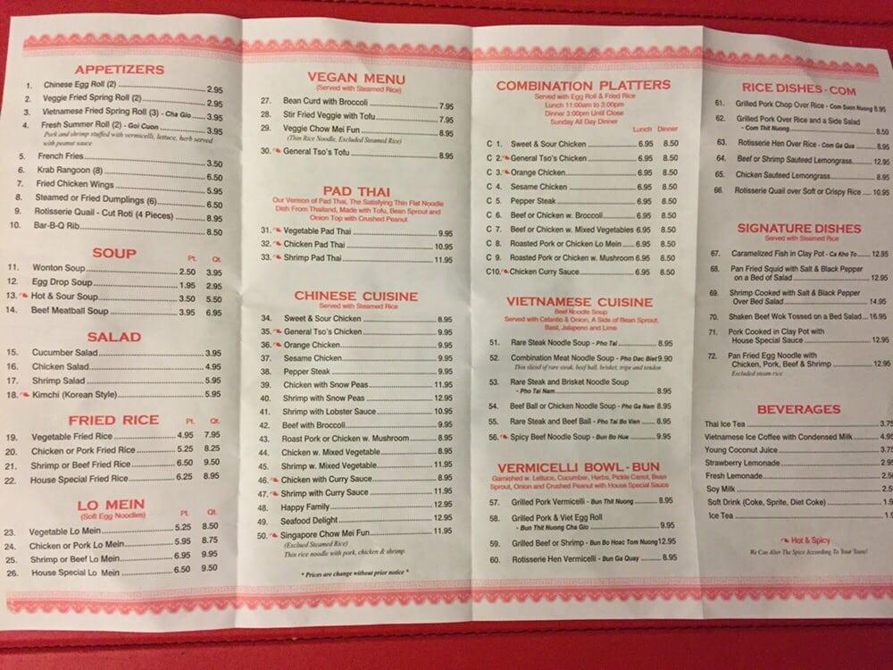 Menu at Asian House Chinese & Vietnamese Restaurant, South Pasadena ...