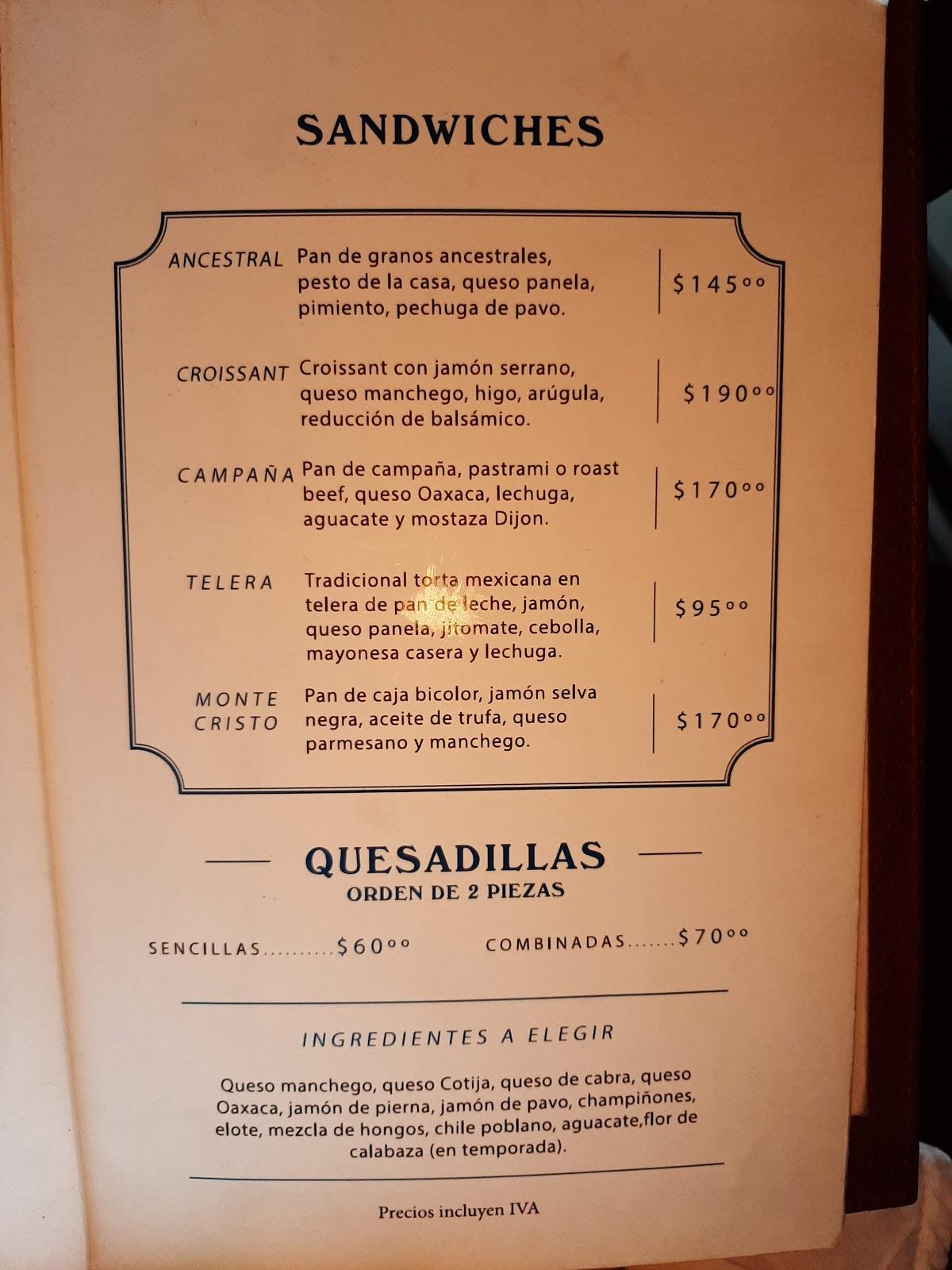 Menu at Cafe Michelena, Morelia, Allende 209