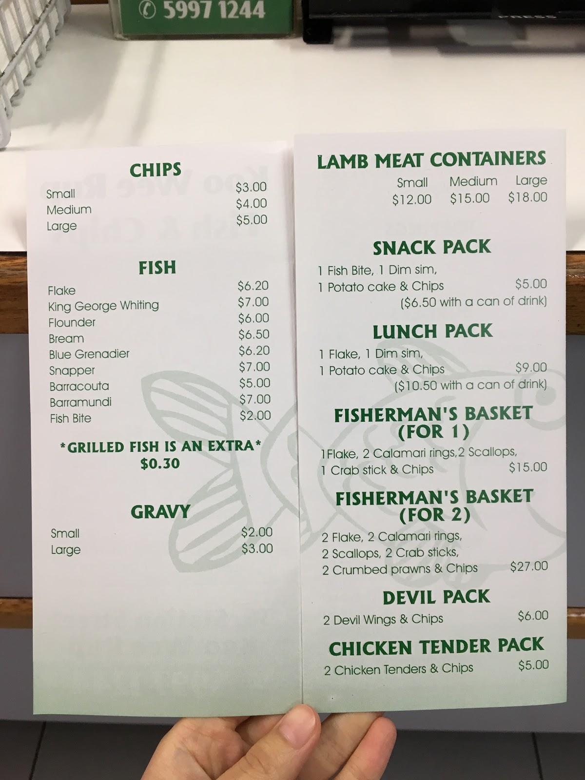 Menu at Koo Wee Rup Fish & Chips fast food, Koo Wee Rup