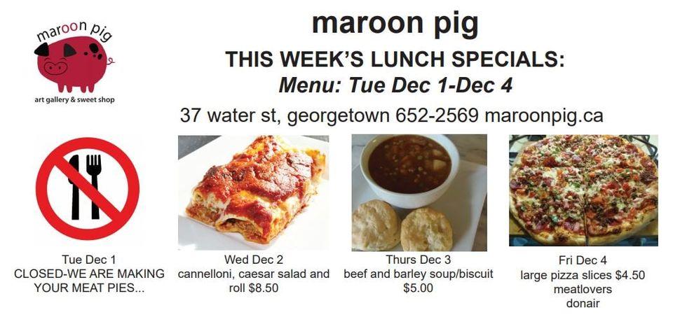 Menu at Maroon Pig Art Gallery & Sweet Shop cafe, Georgetown