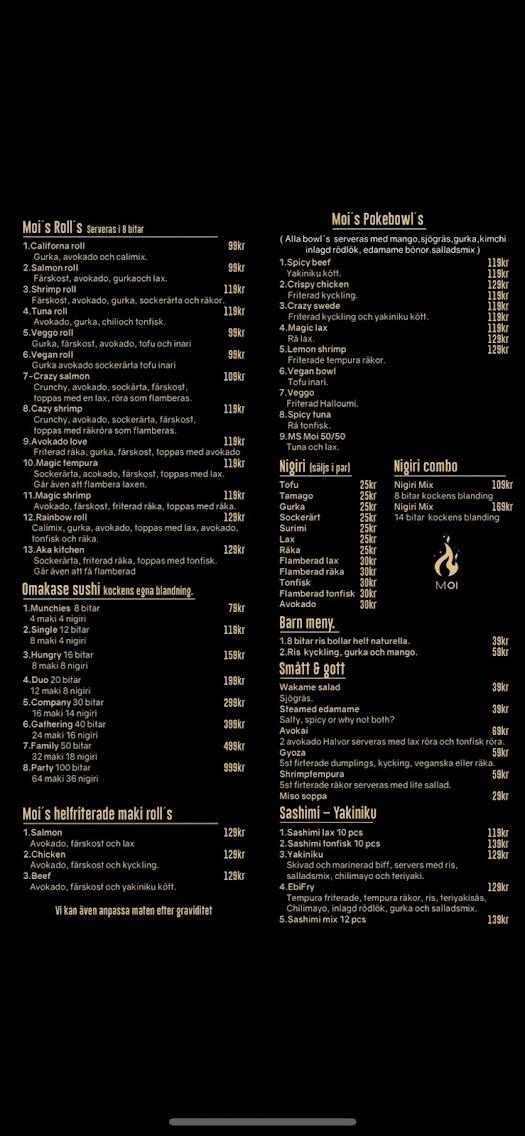 Menu at Moi Sushi & Poké Bowl restaurant, Trelleborg