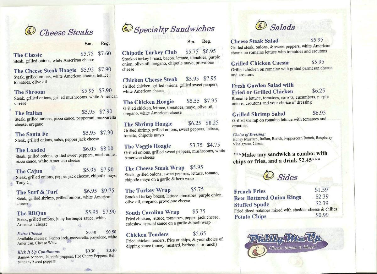 Menu at Philly Me Up restaurant, Baton Rouge