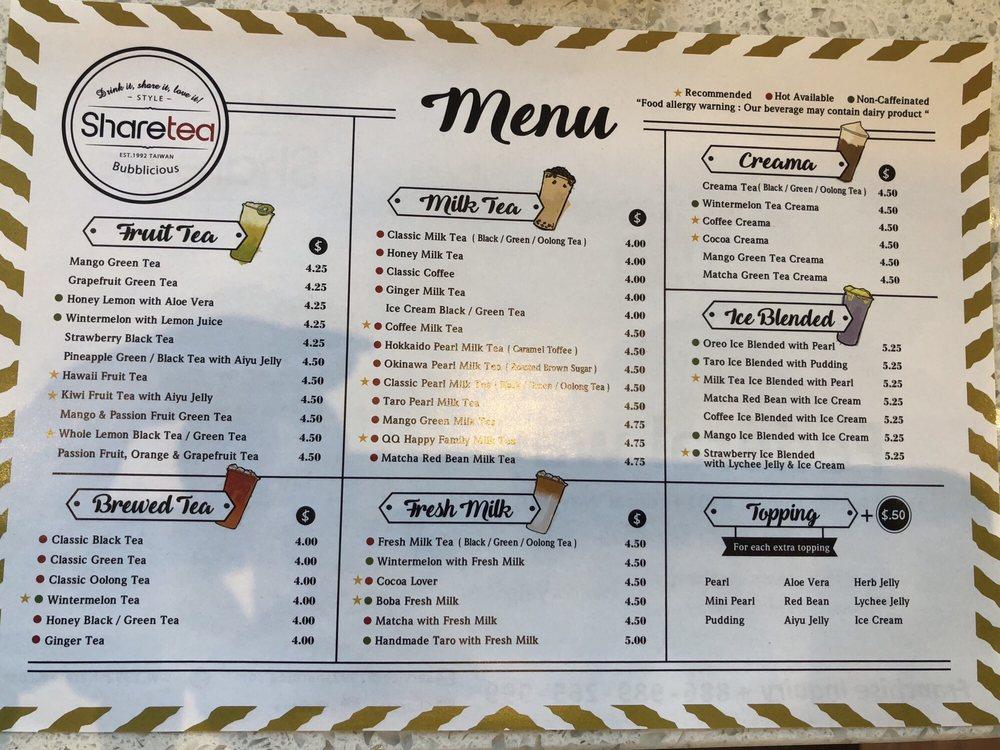 Menu at Sharetea pub & bar, Federal Way