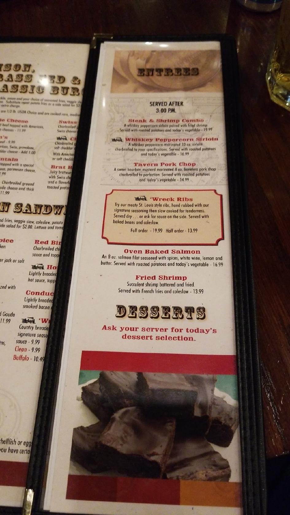 Menu at Trainwreck Saloon Westport restaurant, Maryland Heights