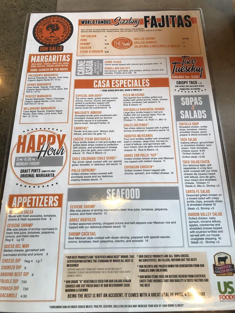 Menu at DON GALLO restaurant, Knoxville, Choto Markets Way