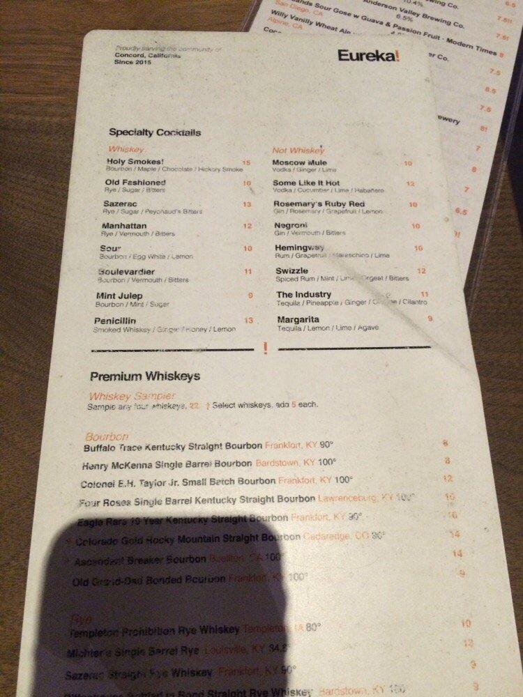 Menu at Eureka! pub & bar, Concord