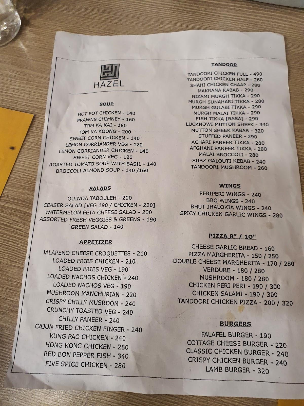 Menu at Hazel Restaurant, Bengaluru