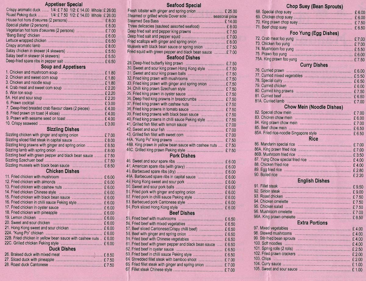 Menu at New Mandarin restaurant, Milton Keynes, 13 Benbow Court