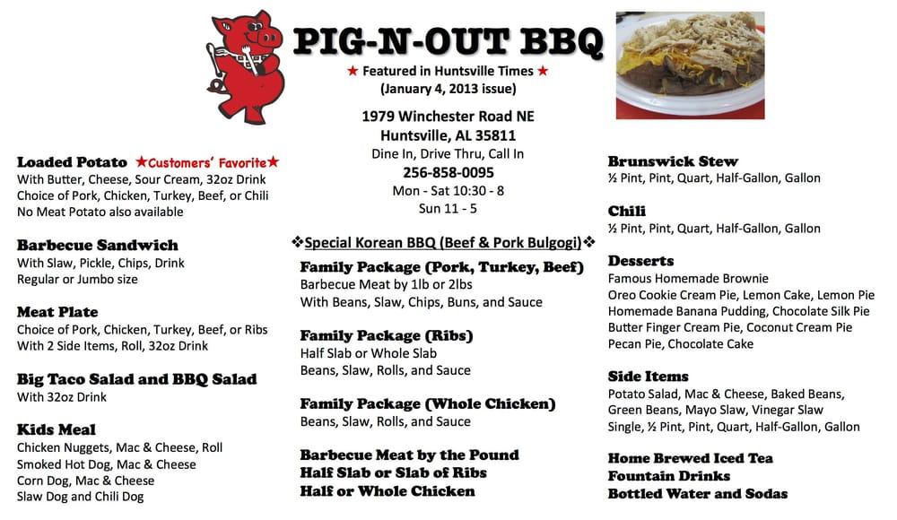 Menu at Pig N Out BBQ, Huntsville