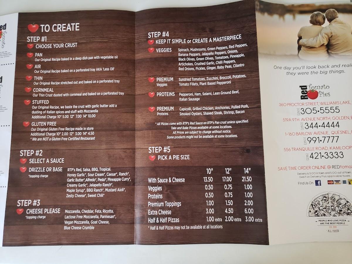 Menu at Red Tomato Pies Kamloops North Shore pizzeria, Kamloops