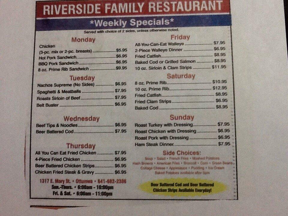 Menu at Riverside Family Restaurant, Ottumwa