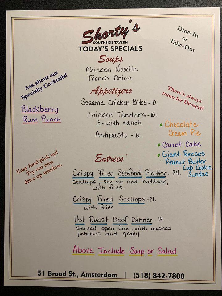 Menu at Shorty's pub & bar, Amsterdam