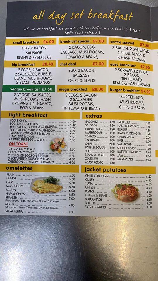 Menu at Centre Cafe, Brandon