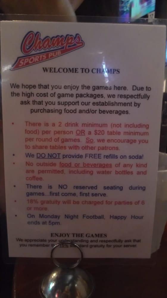 Menu at Champs Sports Pub, Burbank