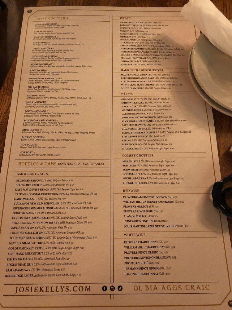Menu at Josie Kelly's Public House, Somers Point