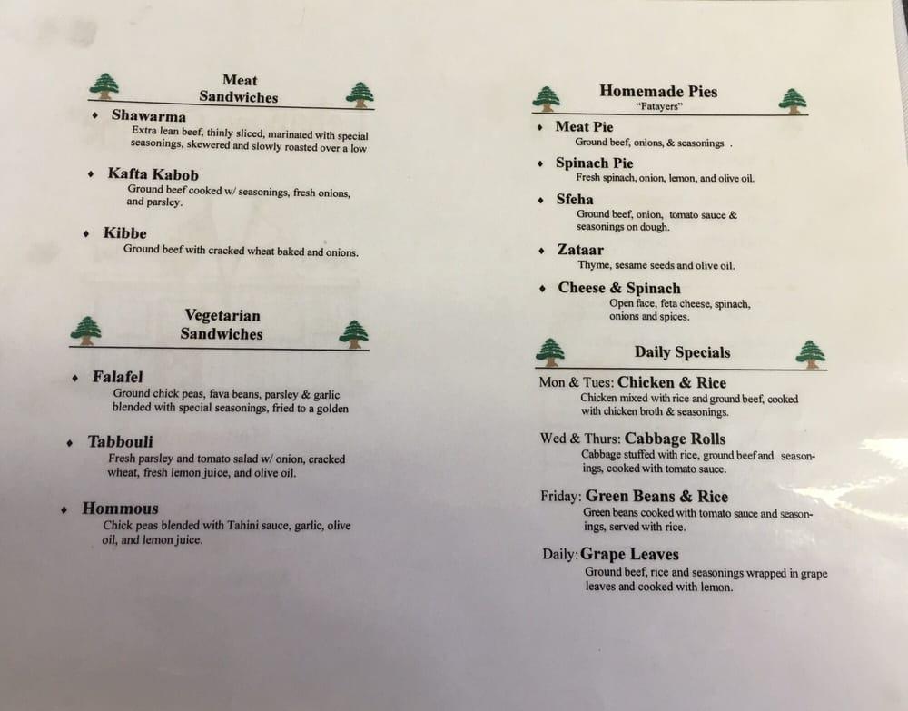 Menu at Lebanese Cuisine restaurant, Waterville