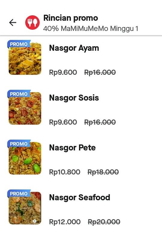 Menu at Nasi Goreng Garuda restaurant, Surabaya