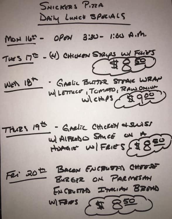 Menu at Snickers Lounge pub & bar, Eveleth