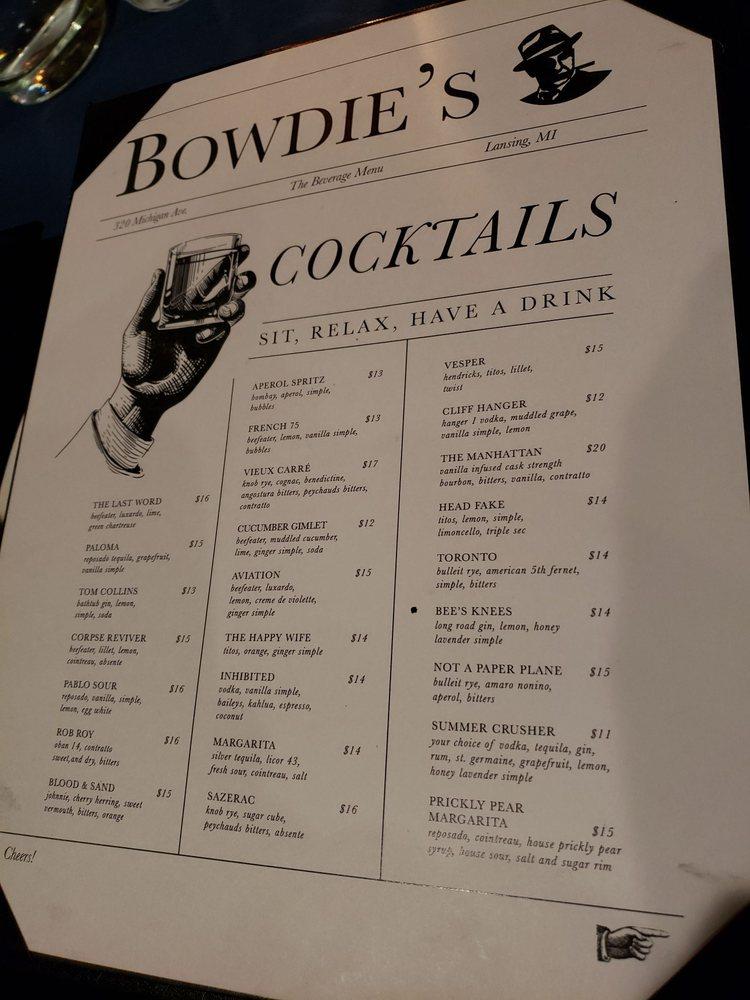 Menu at Bowdie's Chophouse pub & bar, Lansing