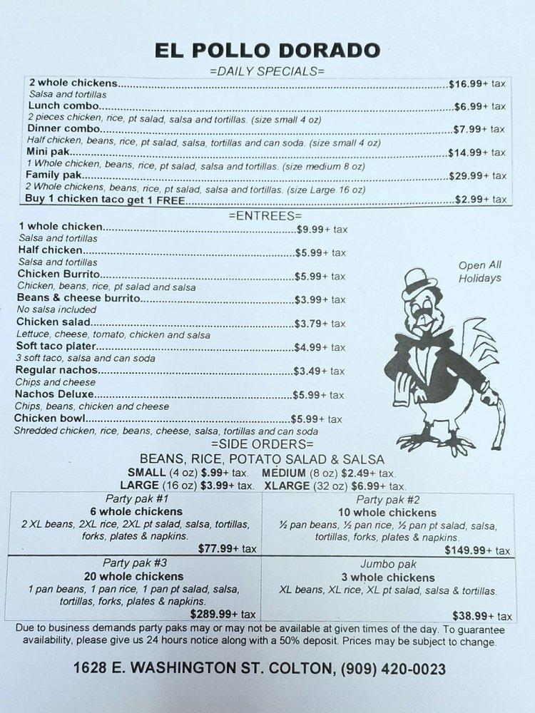 Menu at El Pollo Dorado restaurant, Colton, E Washington St