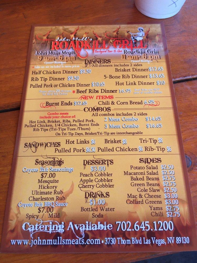 Menu at John Mull's Meats & Road Kill Grill BBQ, Las Vegas