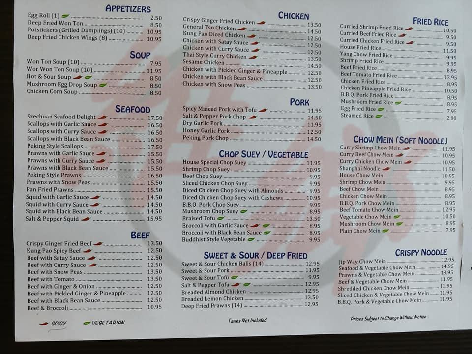 Menu at Wai Heung restaurant, Saanichton