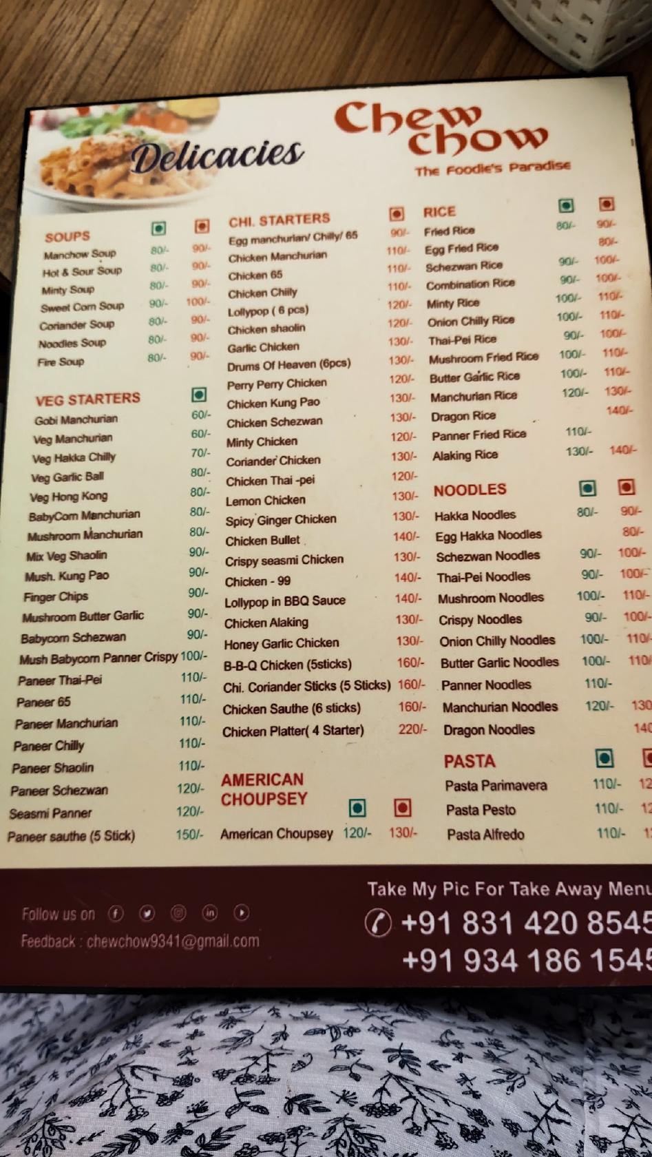 Menu at Chew Chow (main branch) unique name unique taste, Belgaum