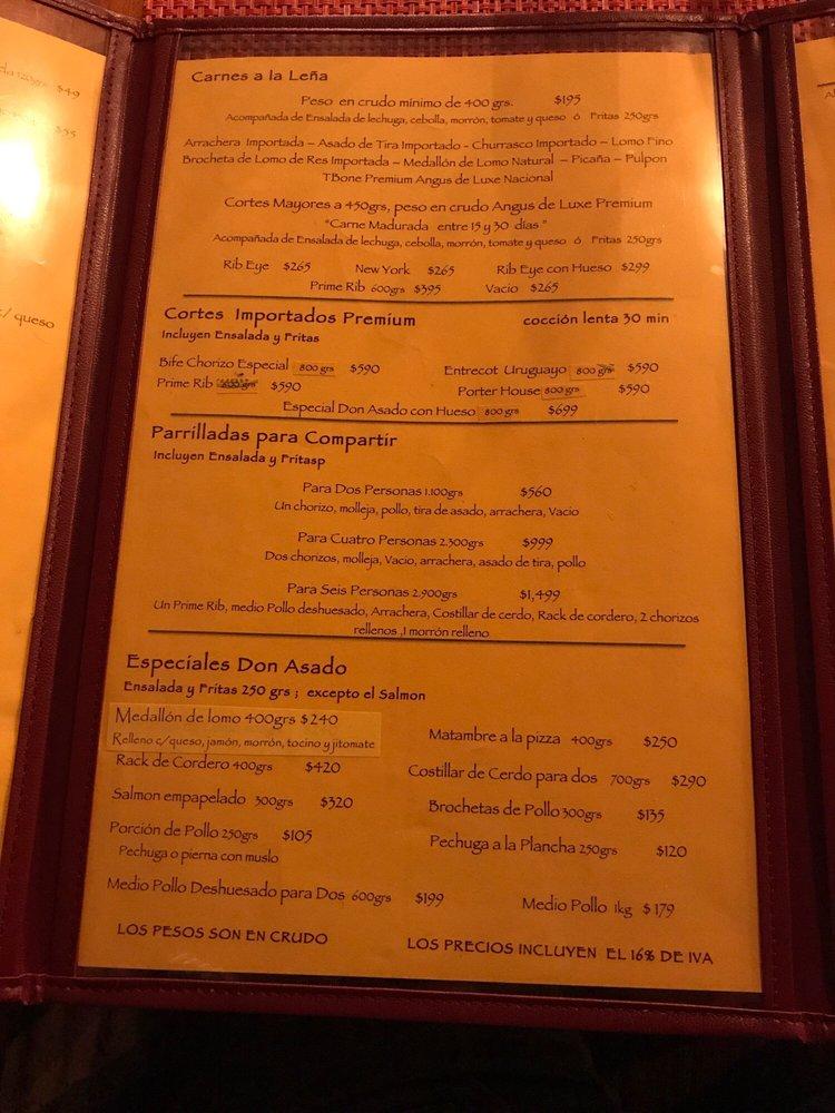 Carta del restaurante Don Asado Rio Lerma, Ciudad del México, Calle Río ...