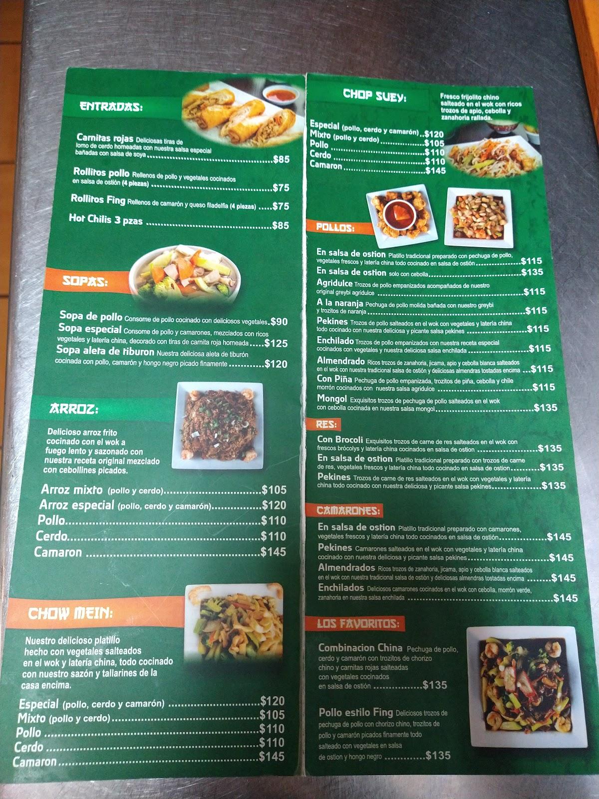 Menu at Fing Restaurant, Culiacán