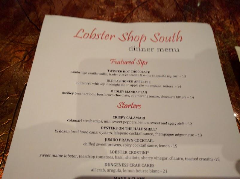 Menu at Lobster Shop restaurant, Tacoma, Ruston Way