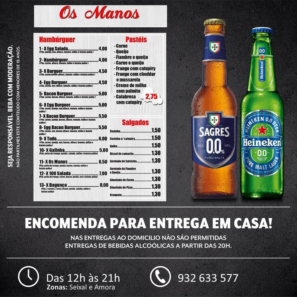 Menu at Os Manos Café, Amora