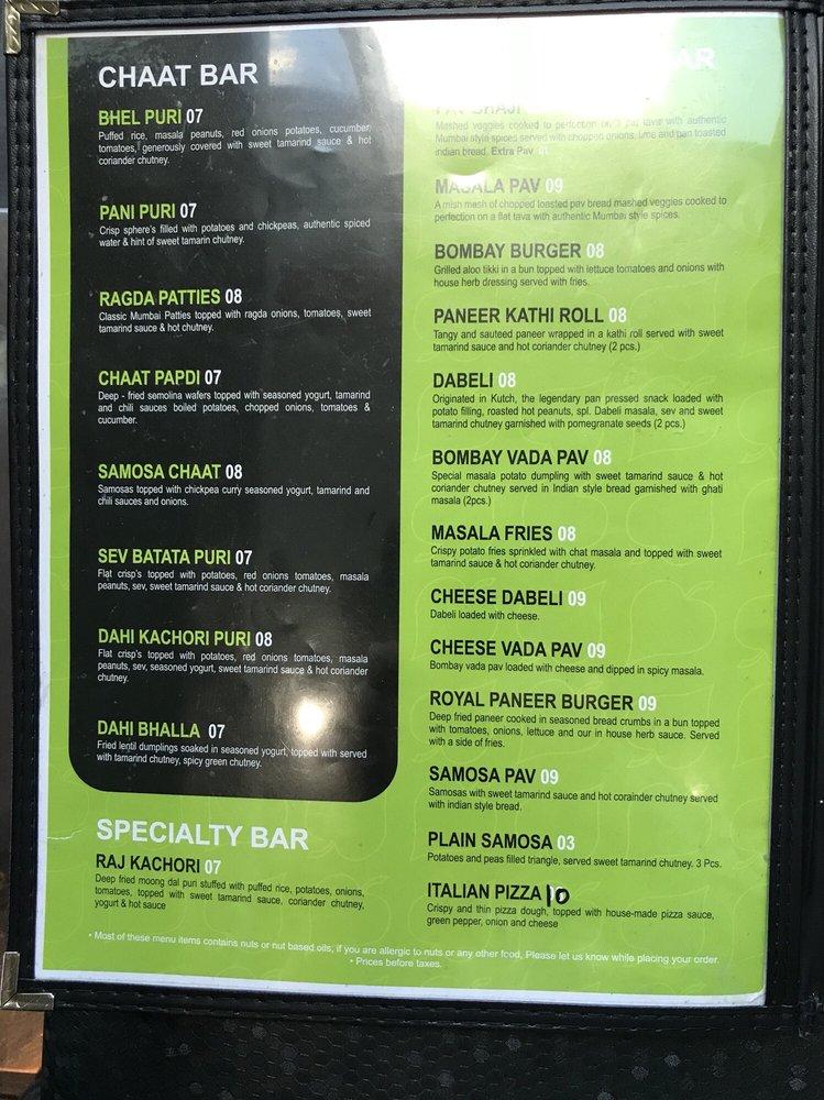 Menu at Royal Paan Edmonton restaurant, Edmonton