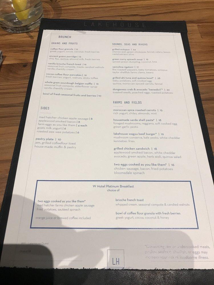 Menu at The Lakehouse restaurant, Bellevue