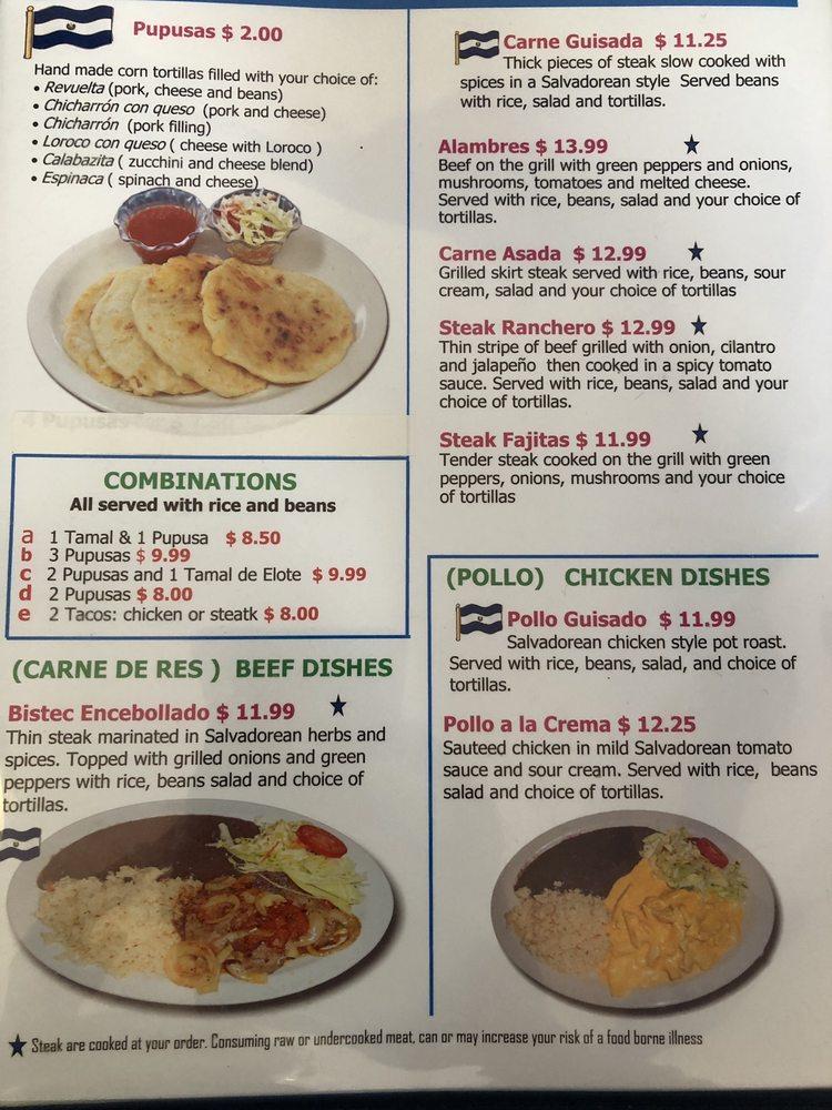 Menu at Vicky's Salvadorian Restaurant, Centralia