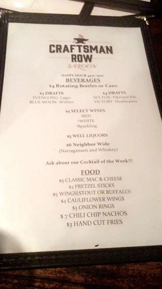 Menu at Craftsman Row Saloon pub & bar, Philadelphia