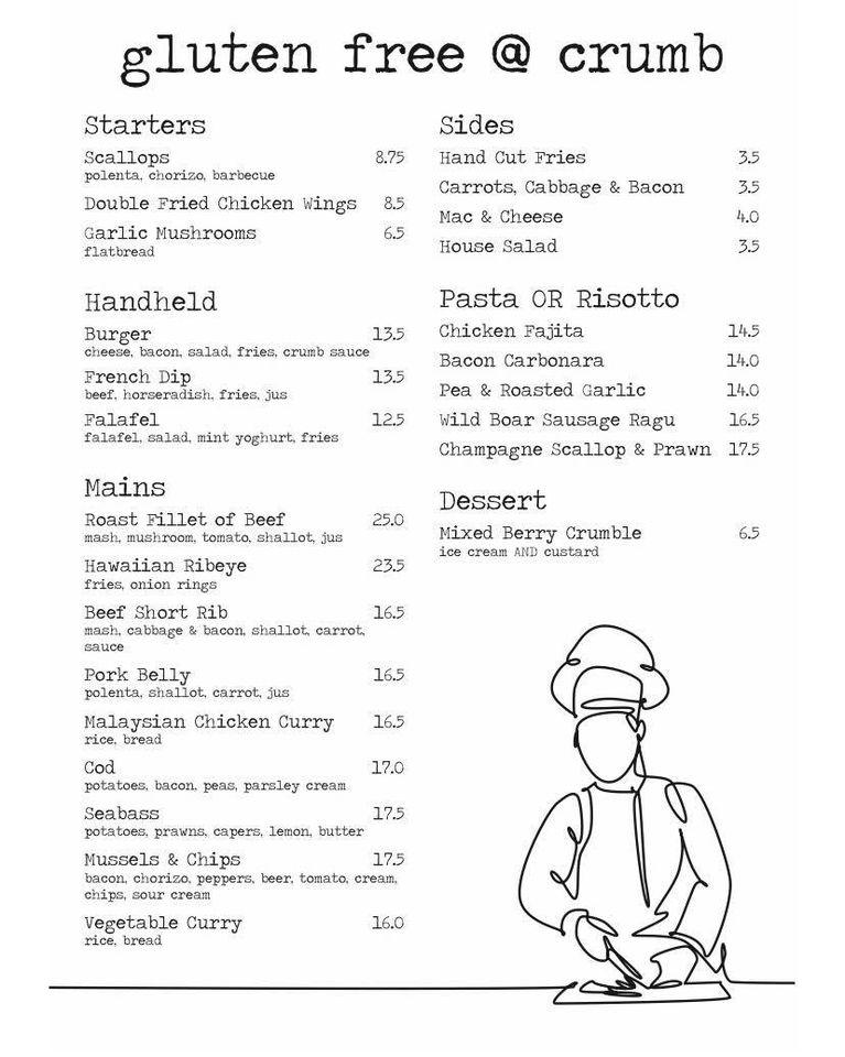 Menu at Crumb restaurant, Dumfries, 53 St Michael St